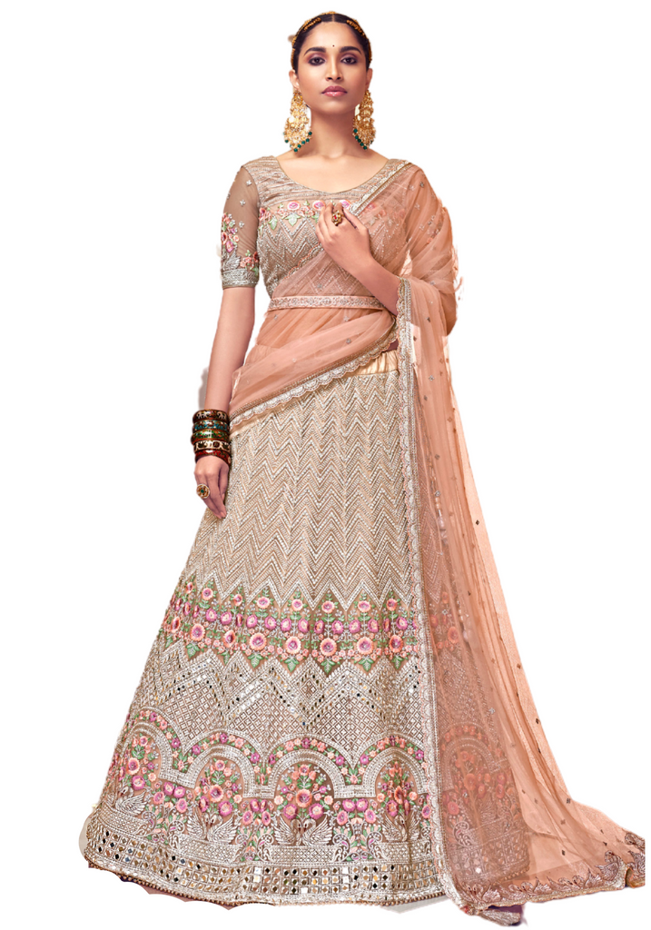 Lehenga mariage beige rosé Naisha – Narkis Fashion
